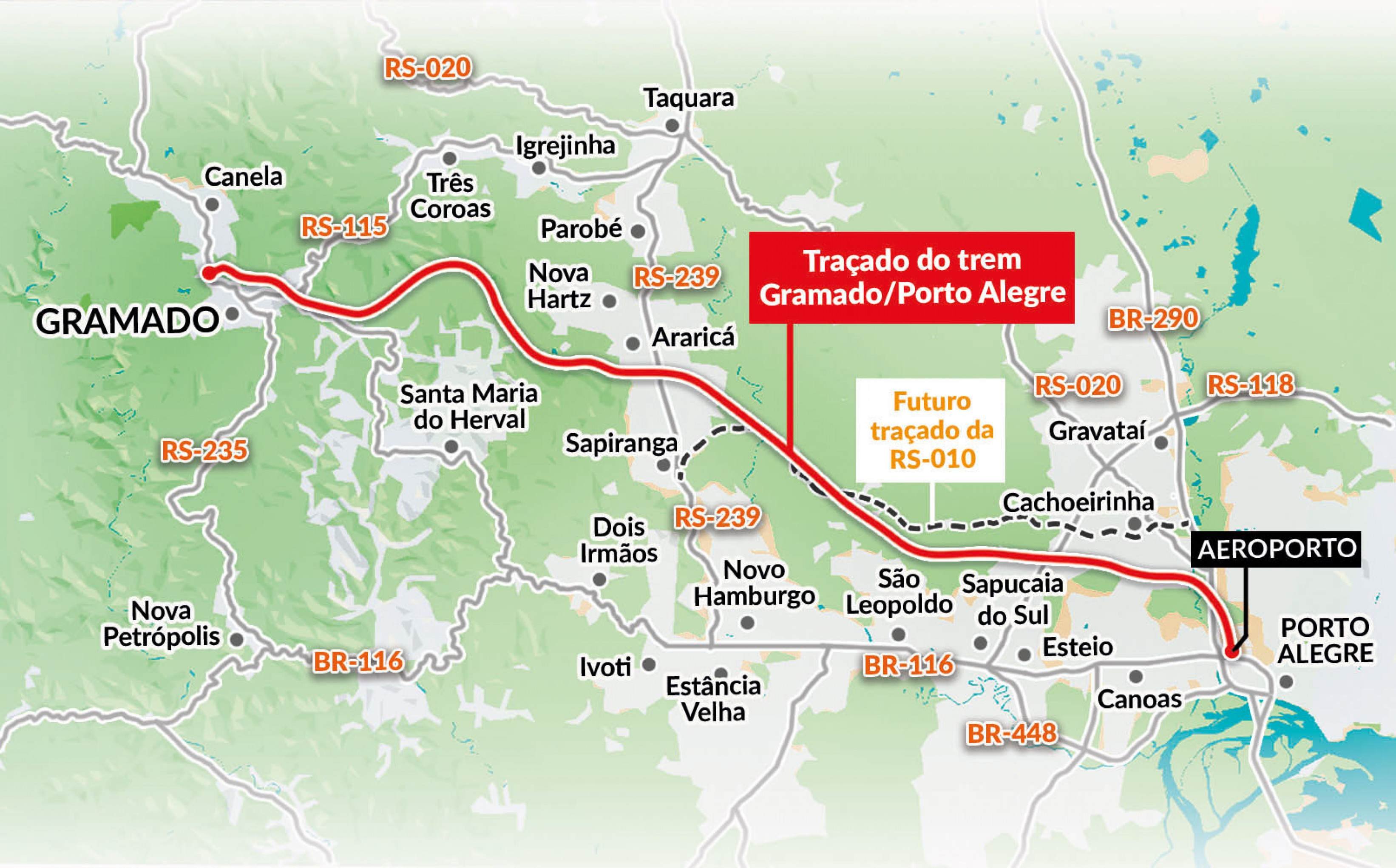 Trem Porto Alegre-Gramado: Mapa mostra por quais cidades a ferrovia vai ...